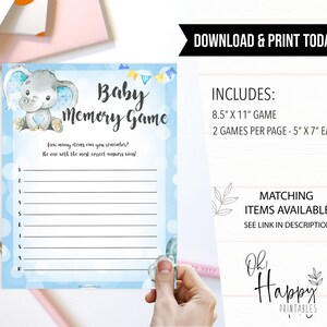 Baby Memory List Game Printable Baby Shower Games Blue - Etsy