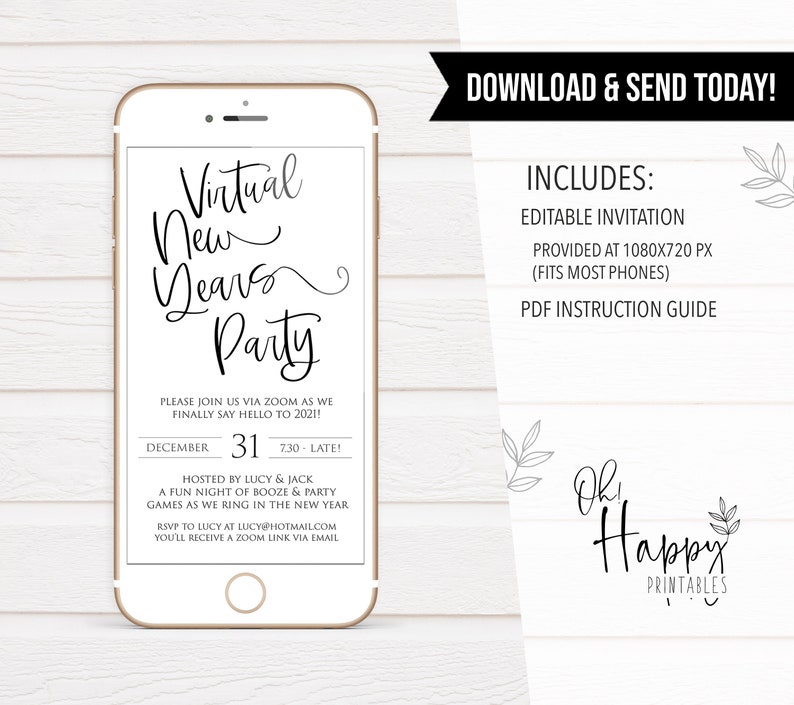 VIRTUAL New Years Party Invitation 2021 New Years Electronic - Etsy