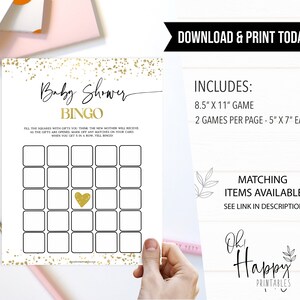 Gold Baby Shower Games, Baby Shower Bingo, Printable Baby Games, Gold ...