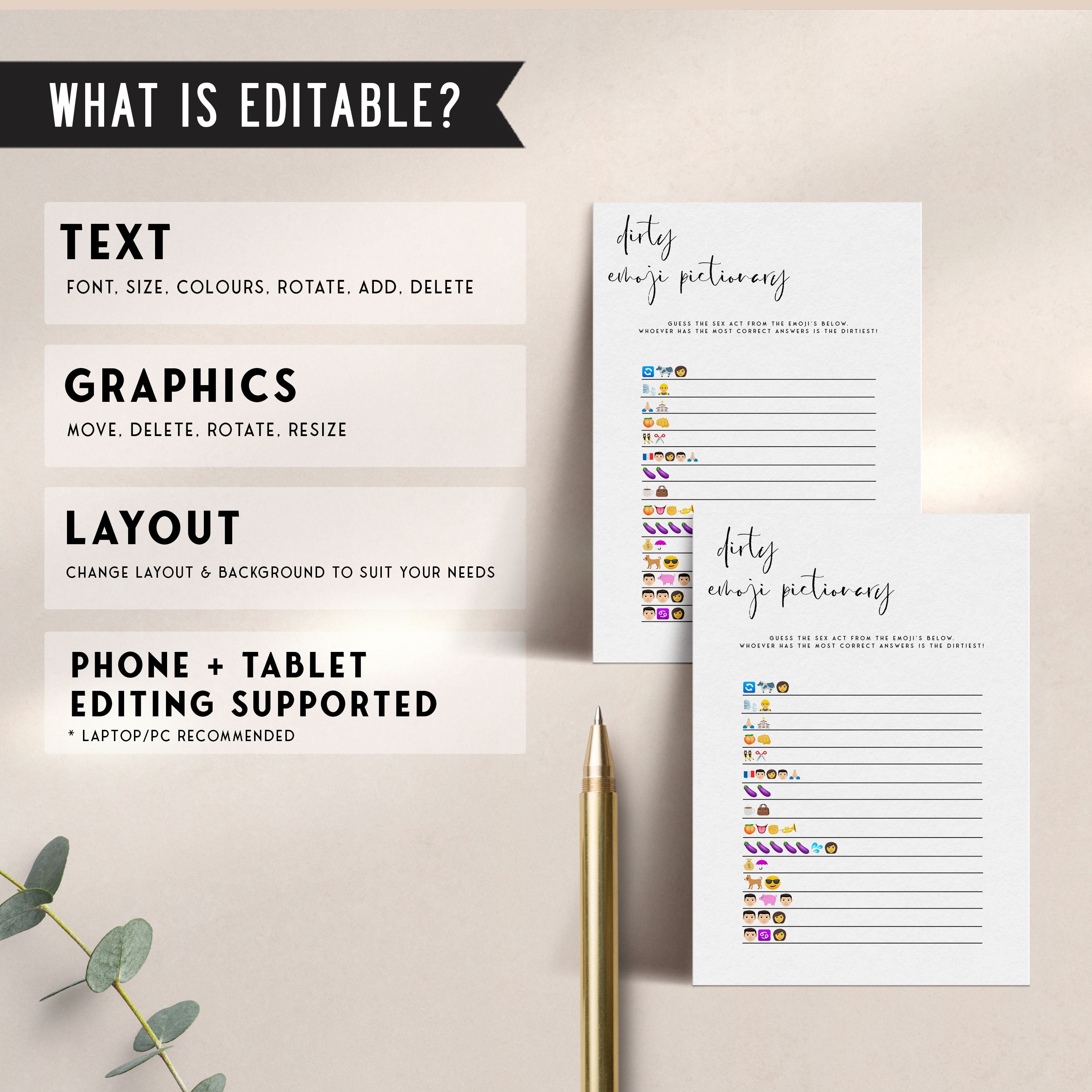 DIRTY Emoji Pictionary Game, Fun Bachelorette Party Games, Hen Party ...