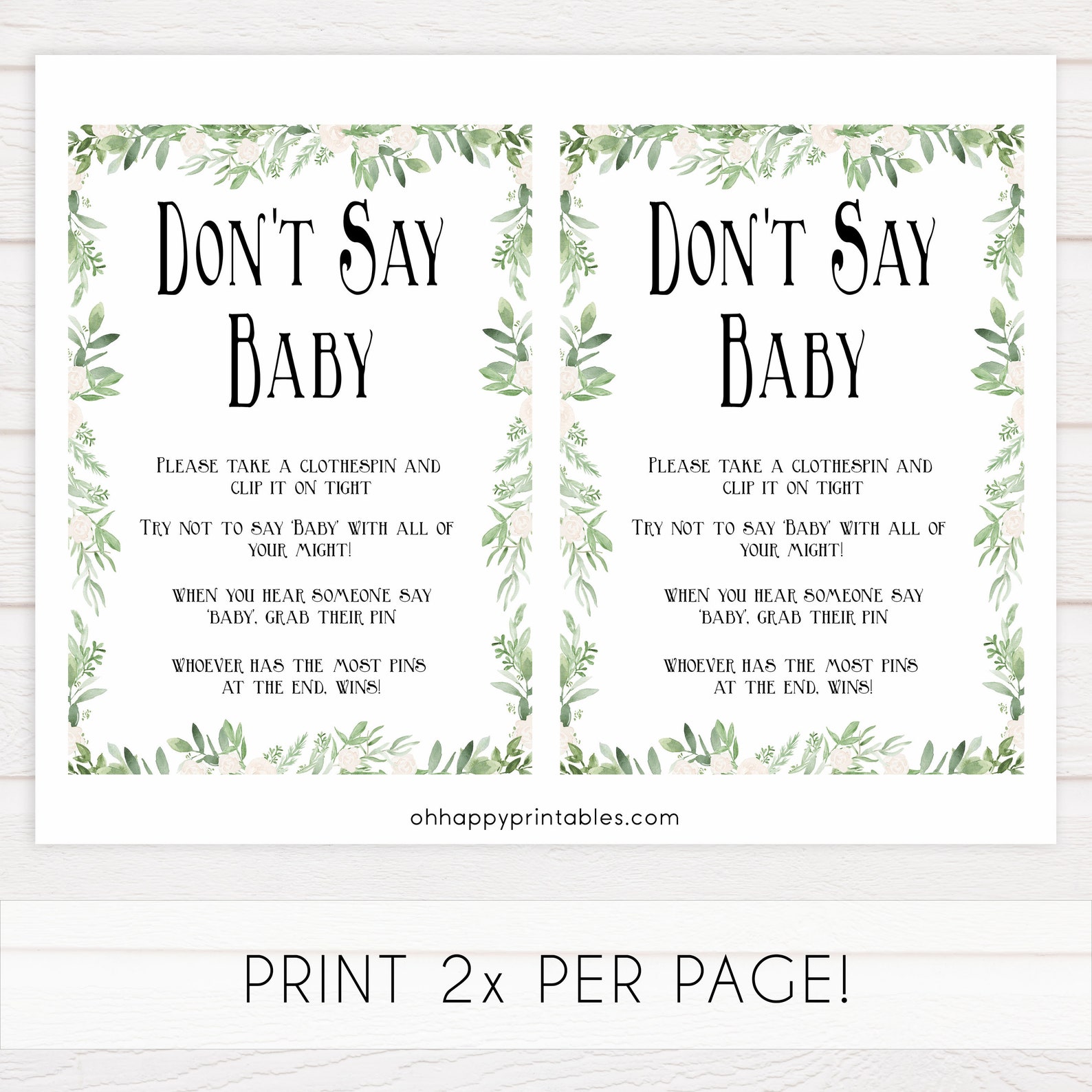 Dont Say Baby Game Printable Baby Shower Games Greenery Baby - Etsy