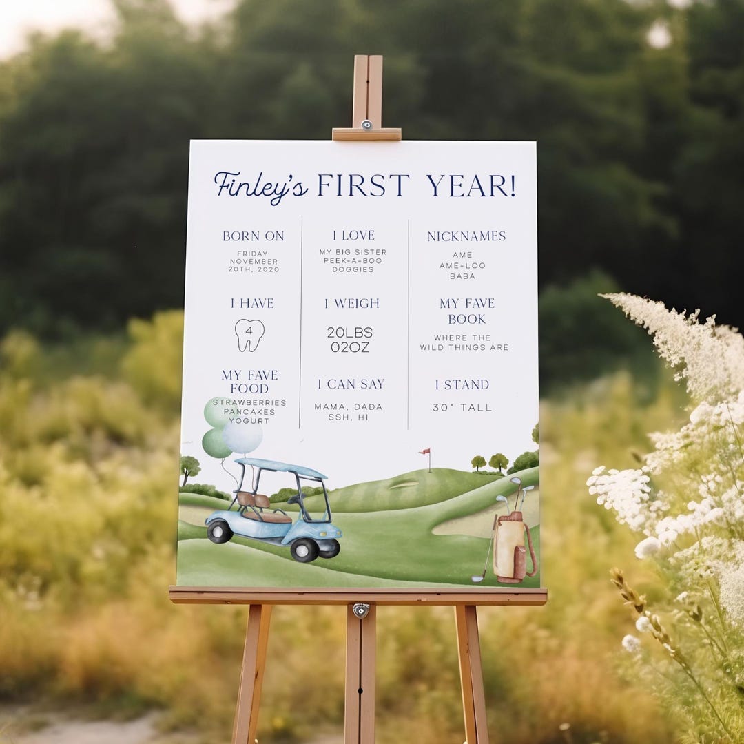 Hole in One 1st Birthday Milestone Poster, My First Year Golf Birthday ...