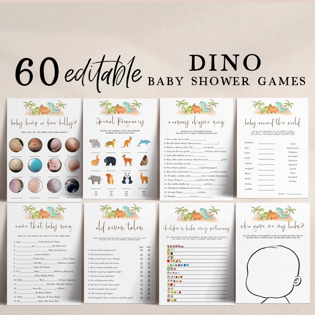 DINO 60 Editable Dinosaur Baby Shower Games Fun Baby Shower - Etsy