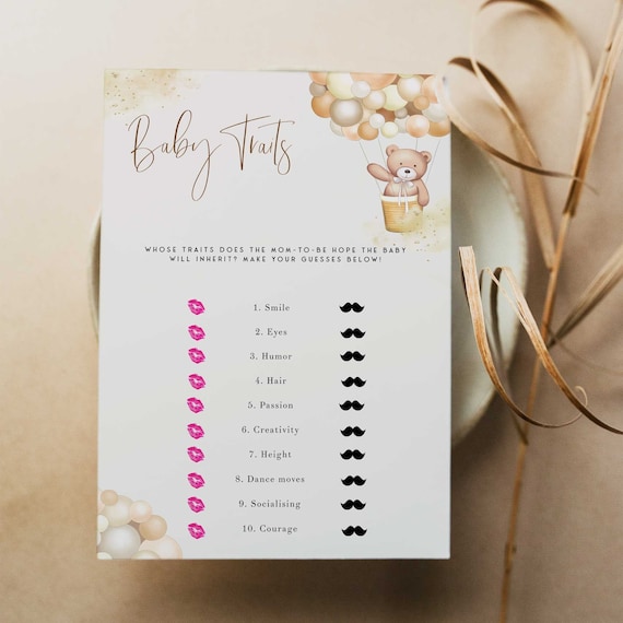 Baby Traits Game Printable Baby Shower Games Teddy Bear Baby - Etsy
