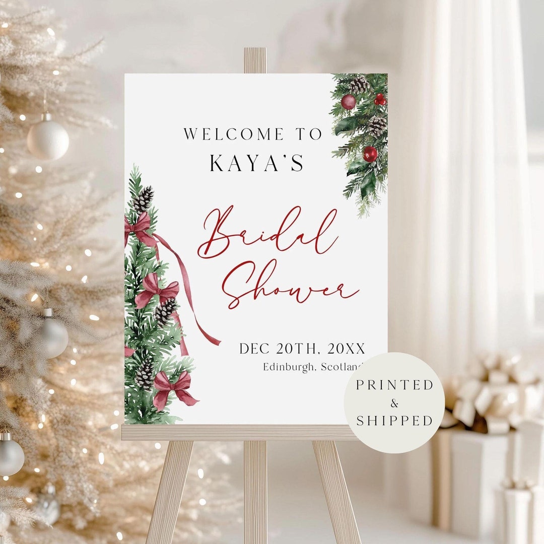 Christmas Bridal Shower Welcome Sign, Printed + Shipped Festive Bridal ...