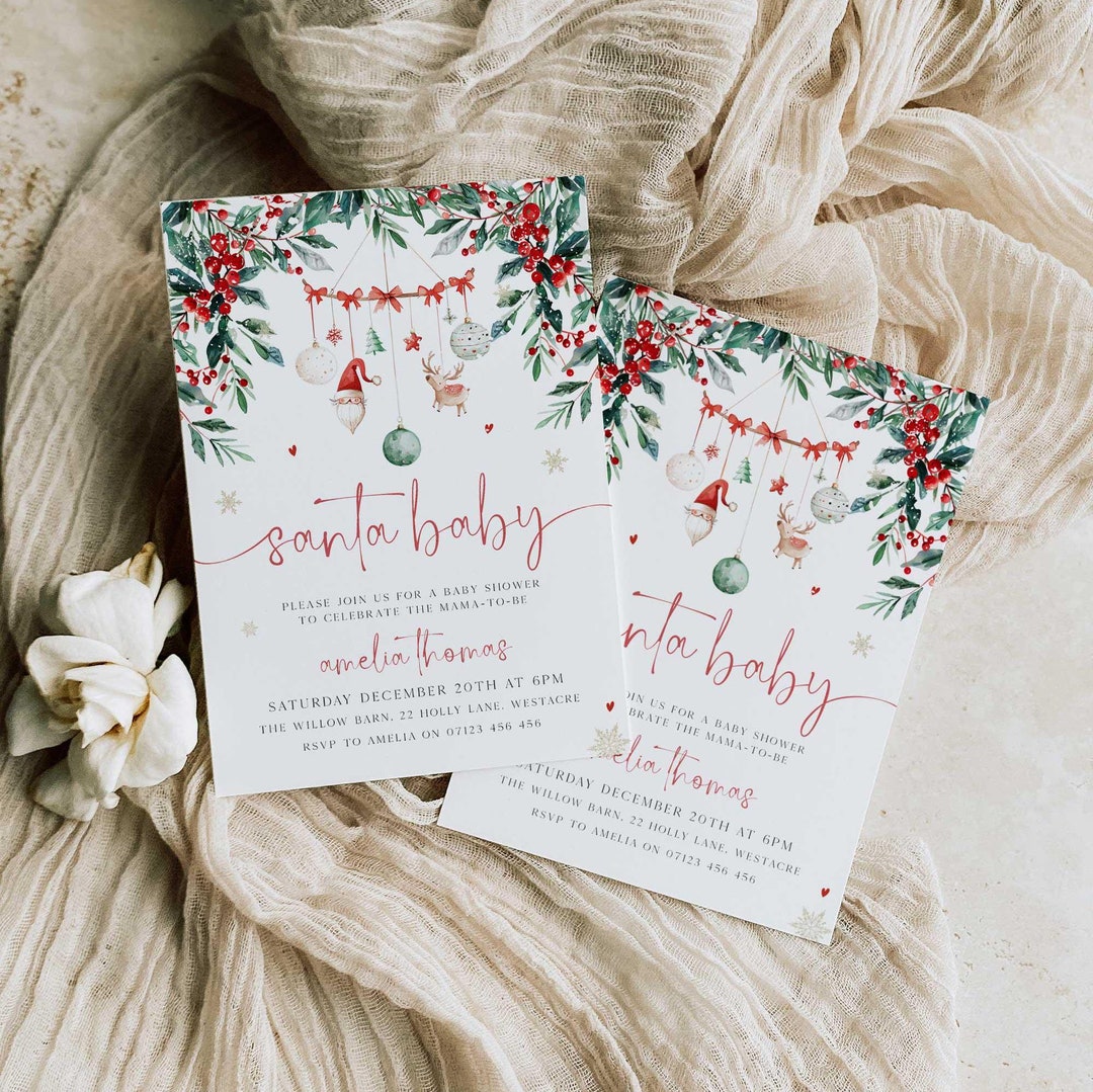 Santa Baby Shower Invitation, Christmas Baby Shower Invite, Christmas ...