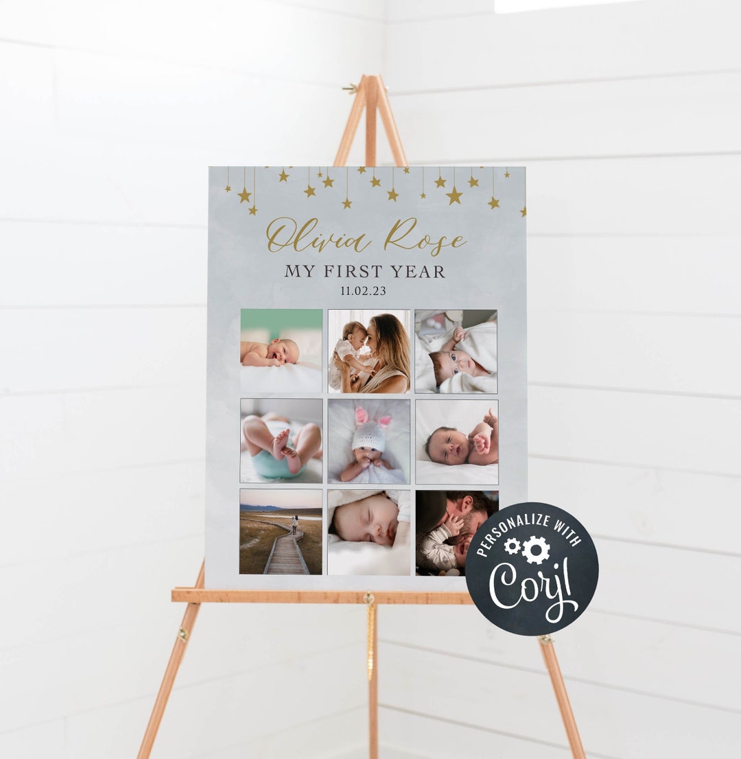 EDITABLE My First Year Photo Collage, Little Star First Birthday, First ...