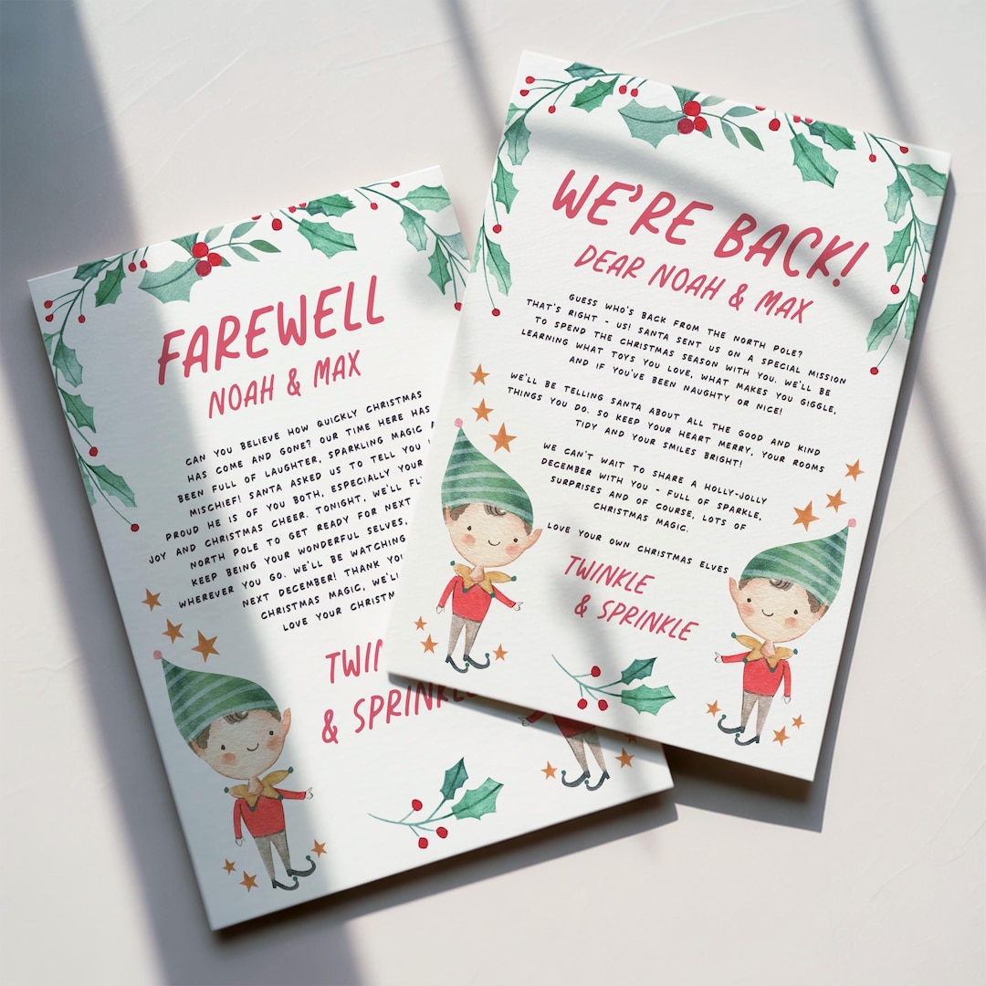Two Boys Editable Elf Arrival Letter & Goodbye, Twin Boys Elf Letters ...
