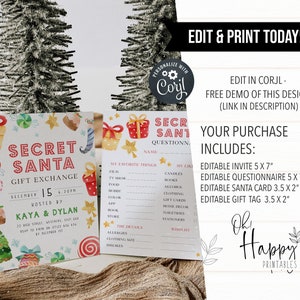 Secret Santa Bundle Printable, Secret Santa Invite, Gift Exchange ...