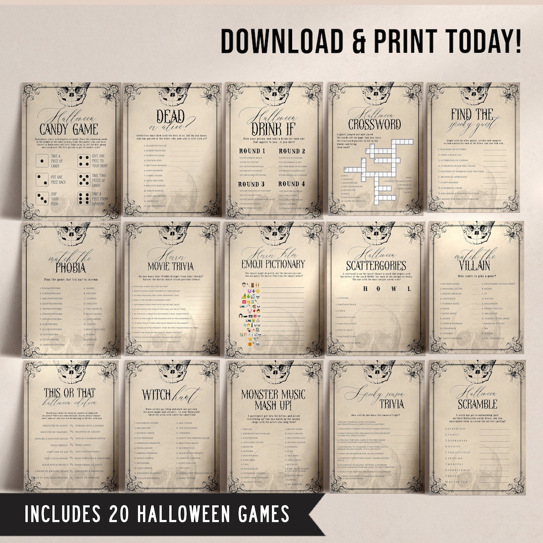 20 HALLOWEEN Games BUNDLE, Adult Halloween Party Games, Teens, Vintage ...