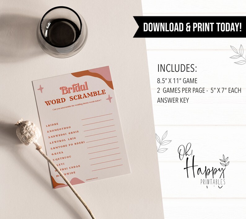 RETRO 70s Bridal Shower Game Word Scramble Bridal Shower - Etsy