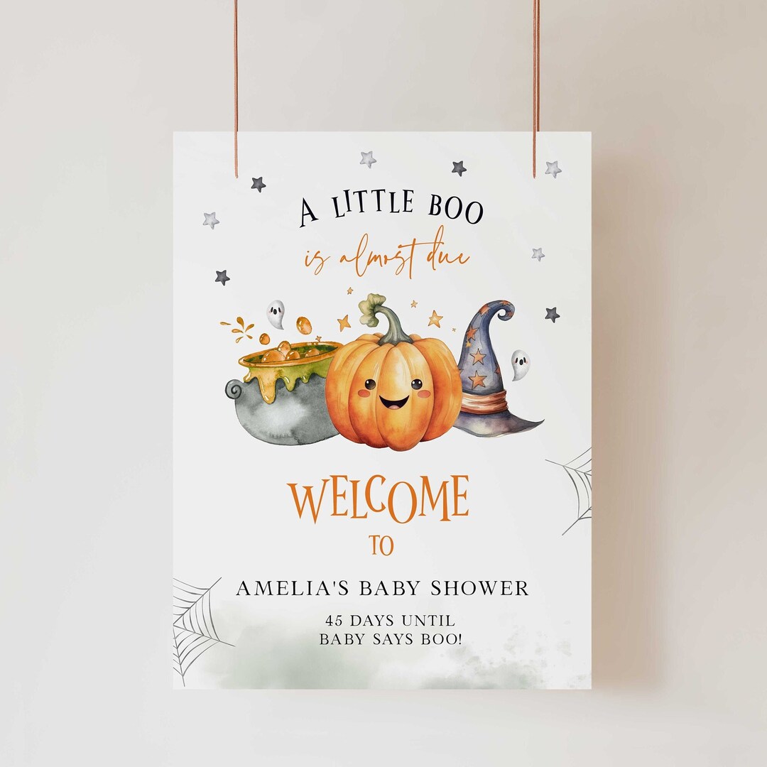Editable A Little Boo Baby Shower Welcome Sign, Watercolour Halloween ...