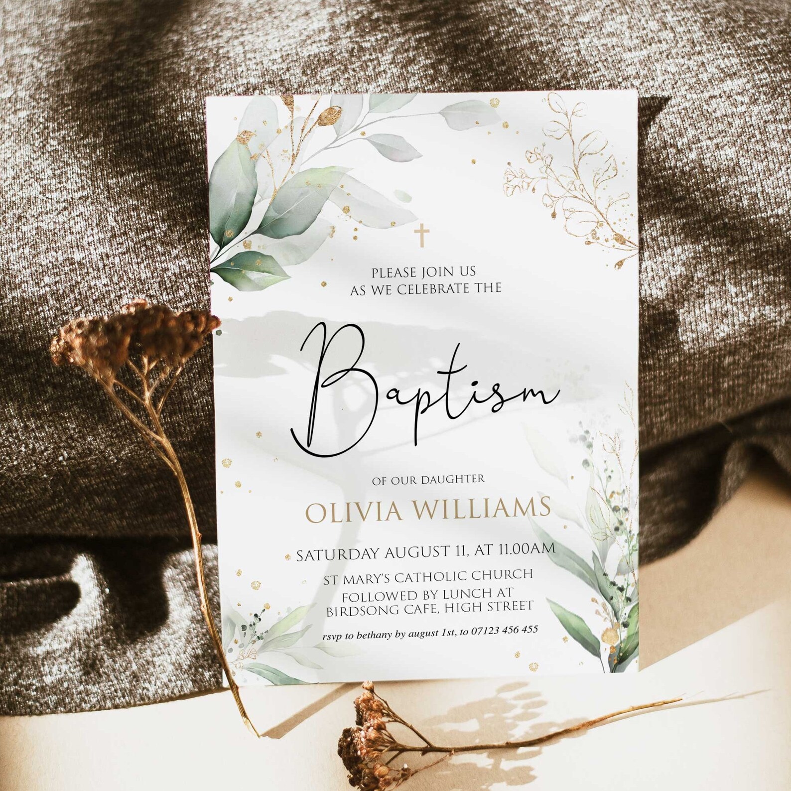 EDITABLE Baptism Invitation Template Botanical Printable - Etsy