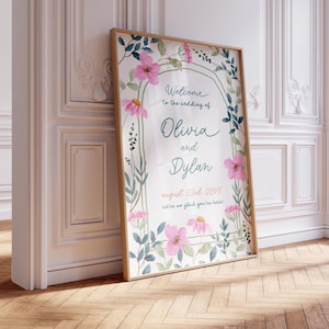Hand Drawn Floral Wedding Welcome Sign, Colourful Spring Wedding ...