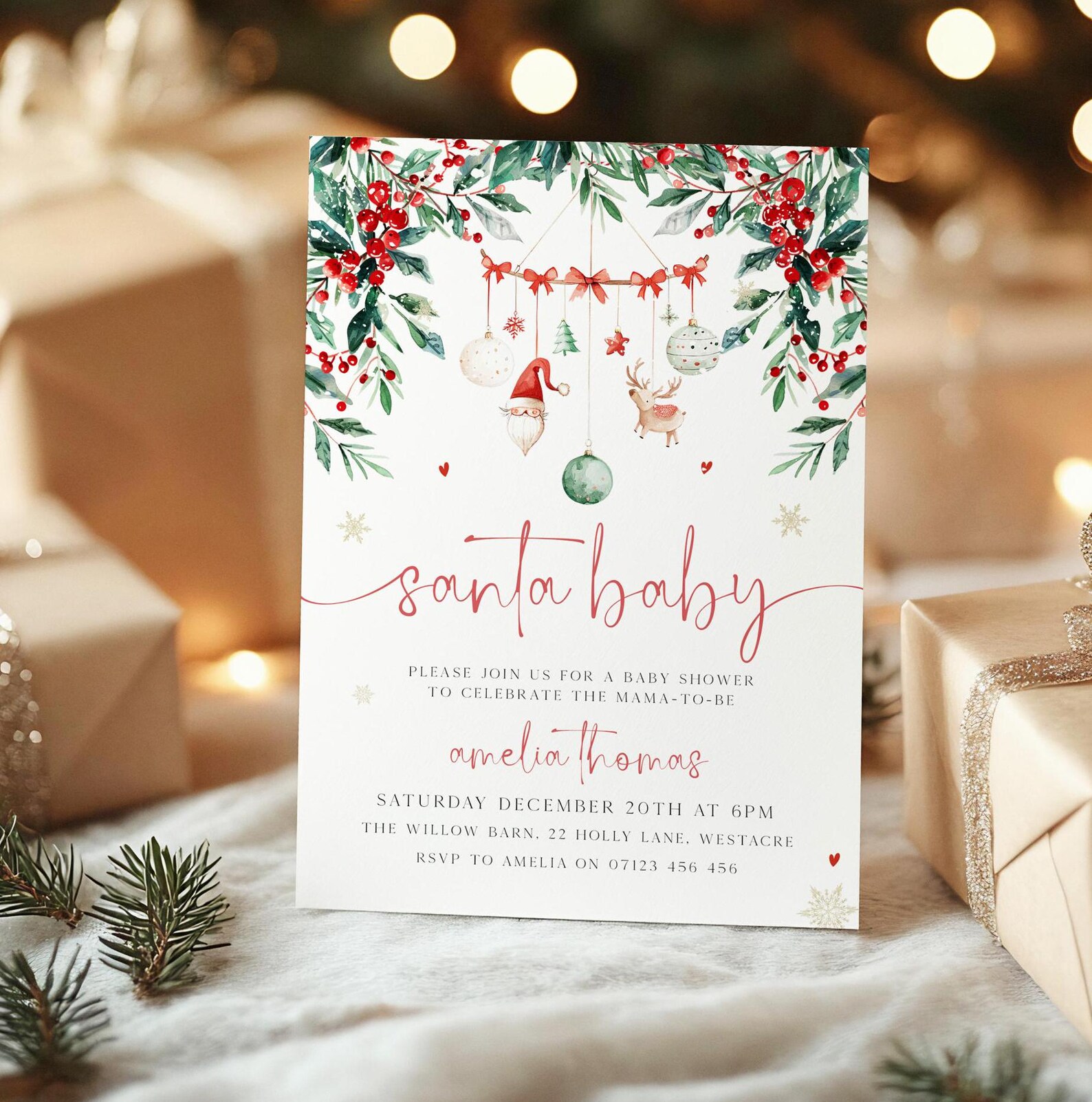 Santa Baby Shower Invitation, Christmas Baby Shower Invite, Christmas ...