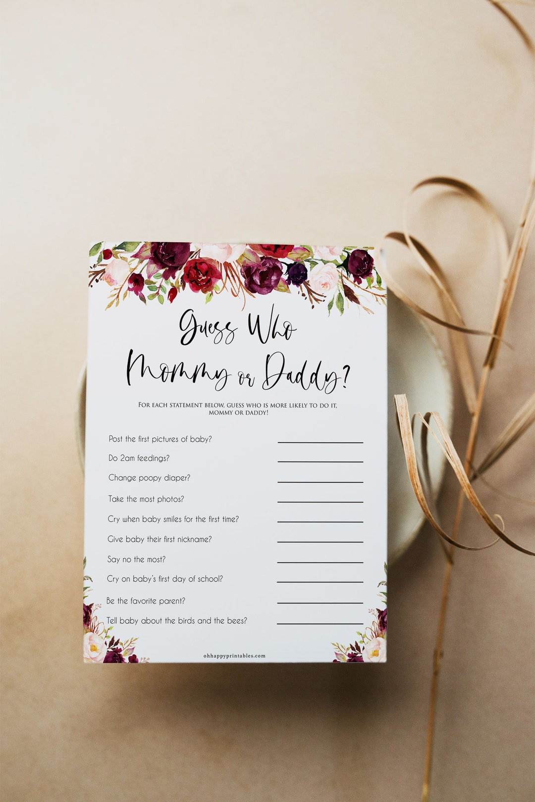 EDITABLE Marsala Baby Shower, Guess Who Said It Baby Game, Printable ...