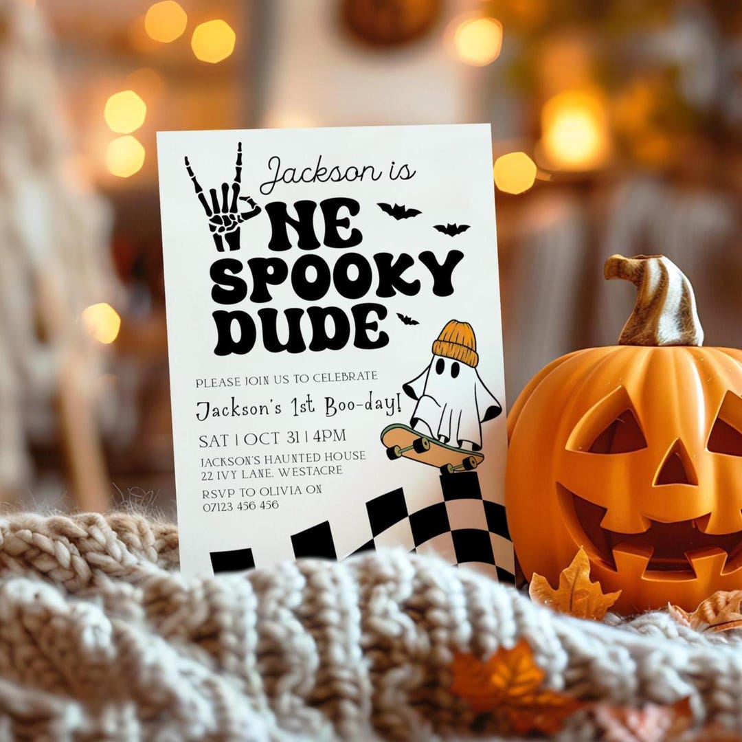 One Spooky Dude Birthday Invitation, Editable Halloween Boy 1st ...