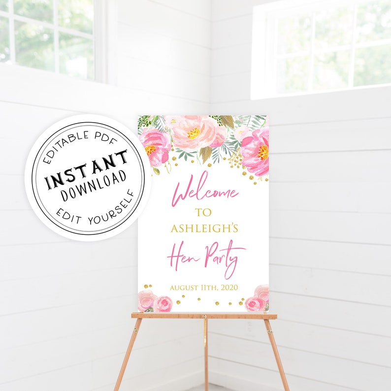 Floral Hen Party Welcome Sign Editable PDF Template Hen Do | Etsy