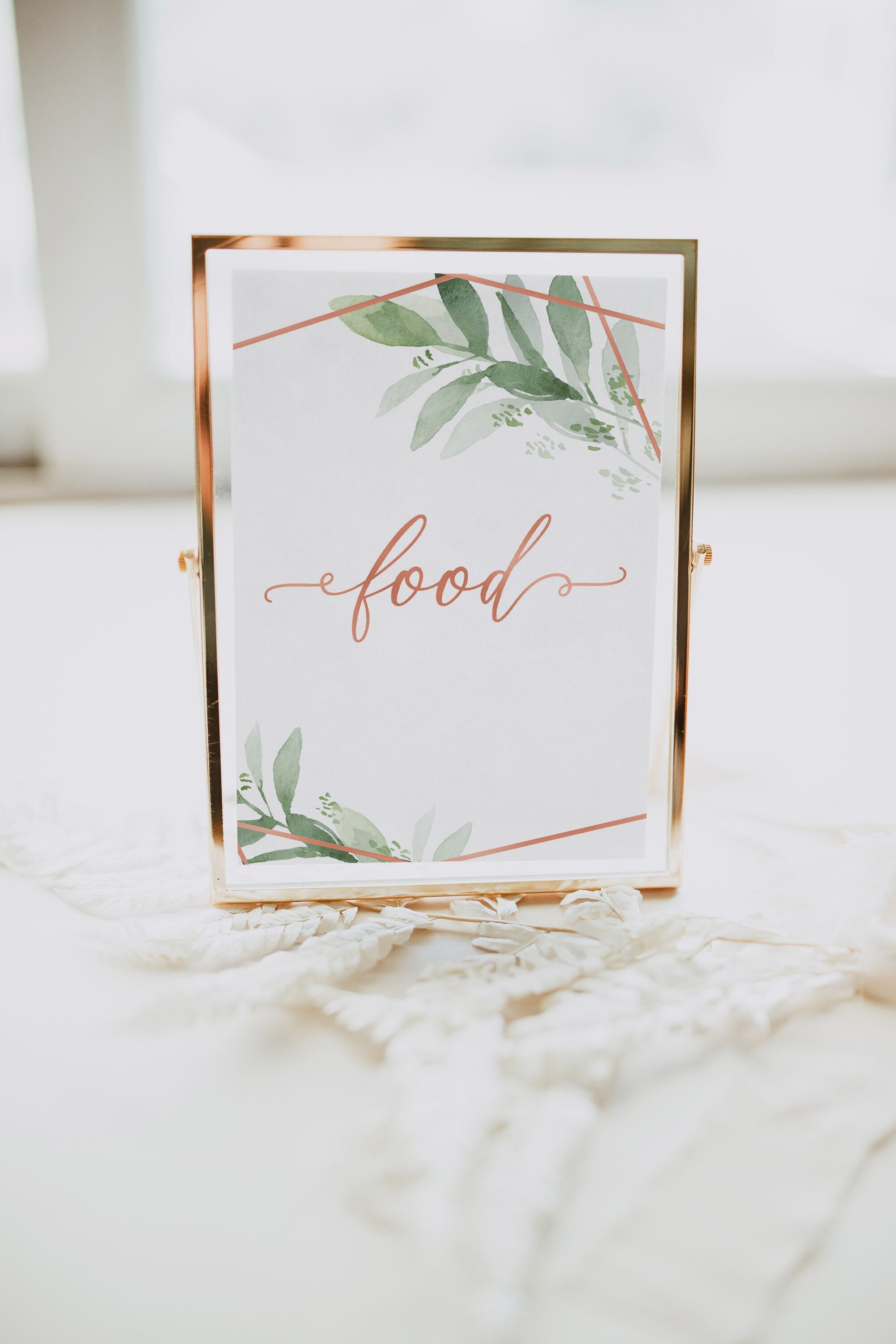 Printable Food Table Sign Rose Gold Greenery Bridal Shower | Etsy UK