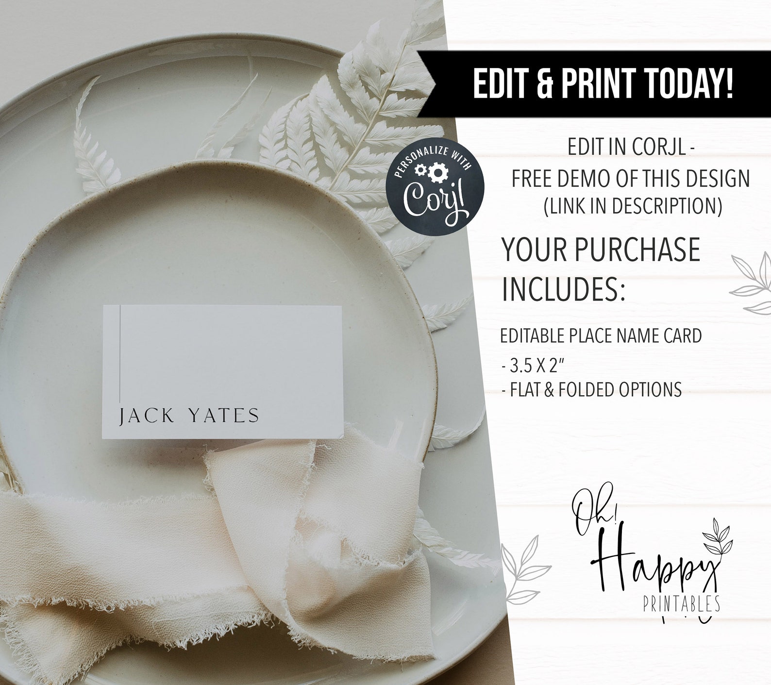 CHIARA | Minimal Wedding Place Name Template, Editable Wedding Name ...