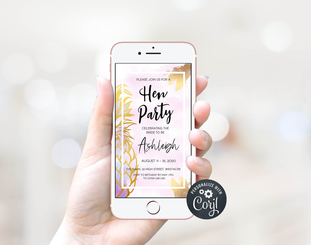 DIGITAL Hen Party Weekend Invitation, Gold Pineapple, Editable Bridal ...