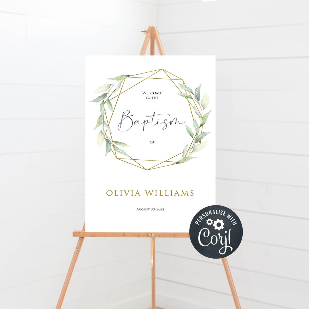 Floral Baptism Welcome Sign, Printable Baptism Welcome Sign, Geometric ...