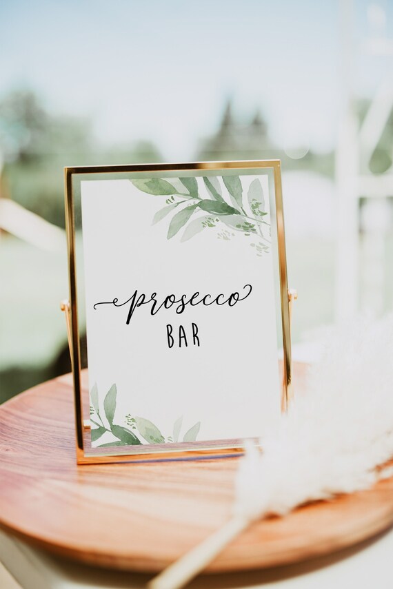 Prosecco Bar Printable Sign Greenery Bridal Shower Decor | Etsy