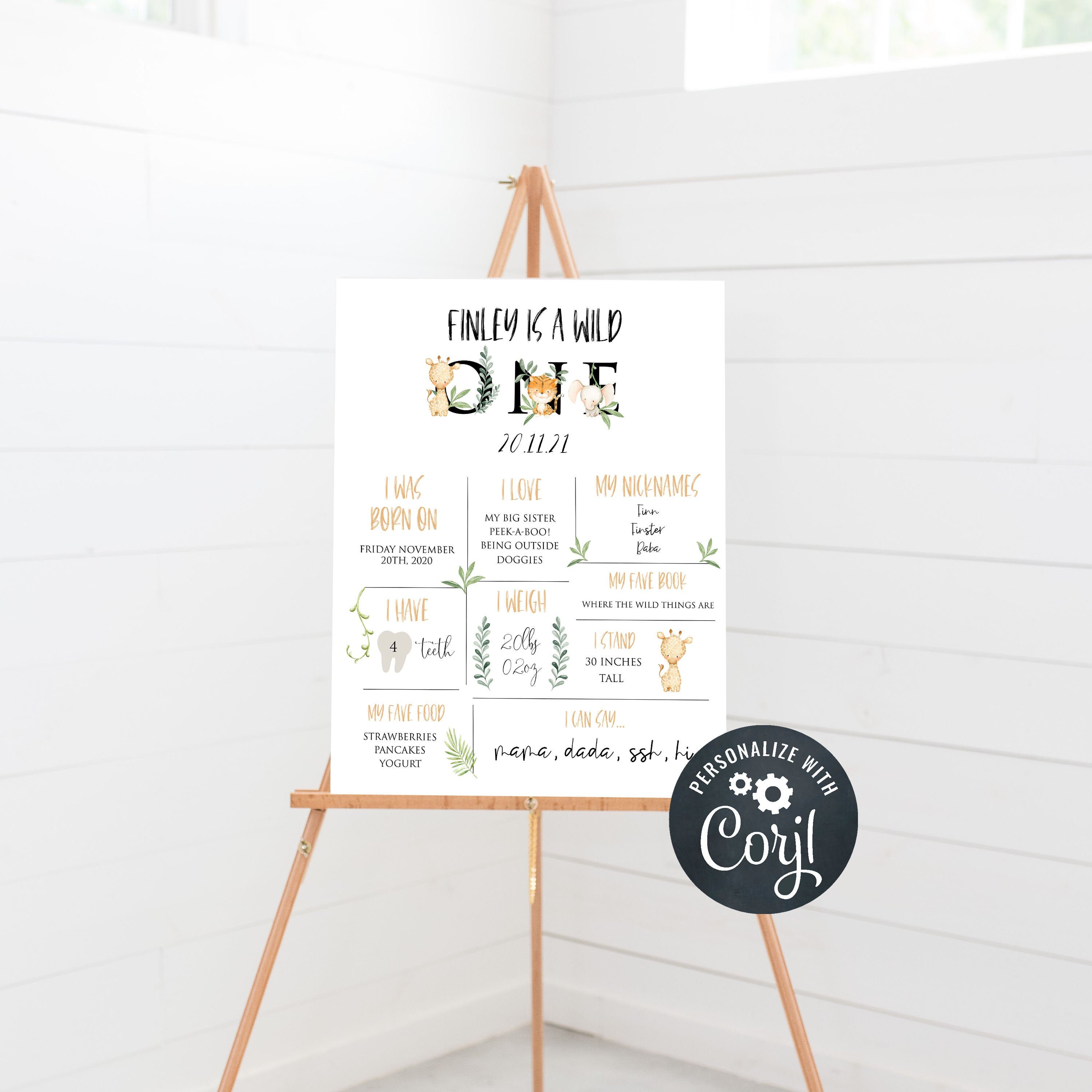EDITABLE My First Year Milestone Poster Wild One First - Etsy UK