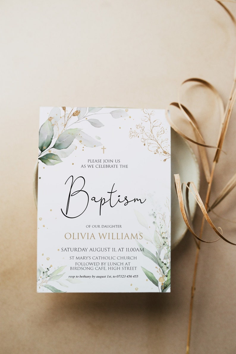 EDITABLE Baptism Invitation Template Botanical Printable - Etsy