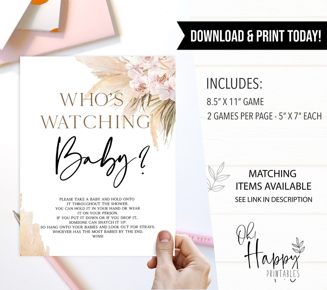 Whos Watching Baby Game Printable Baby Shower Games Pampas | Etsy