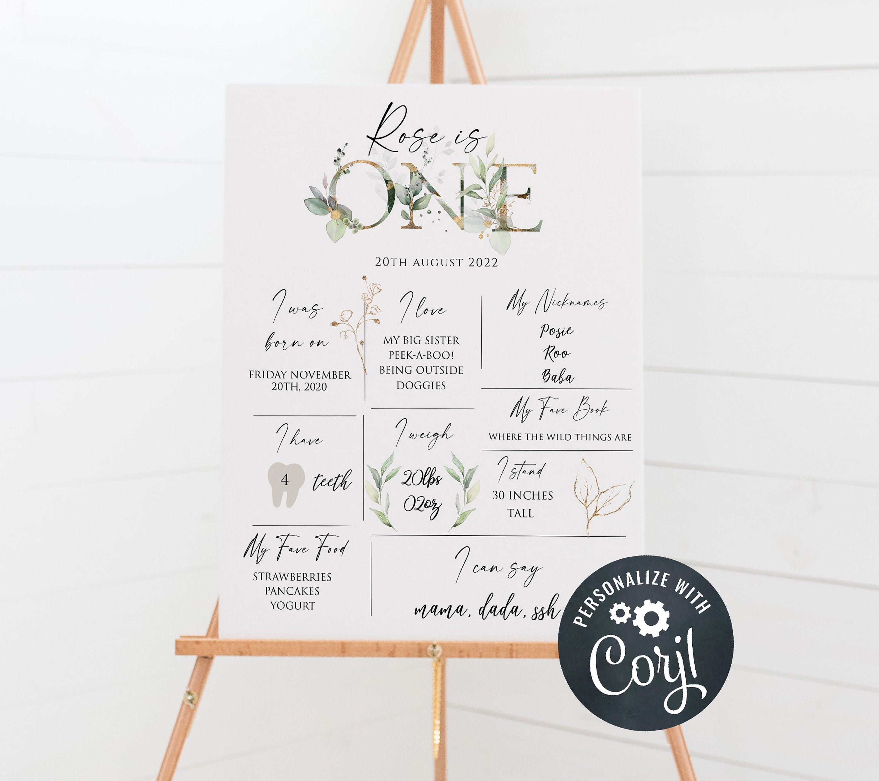 EDITABLE My First Year Milestone Poster Gold Greenery - Etsy