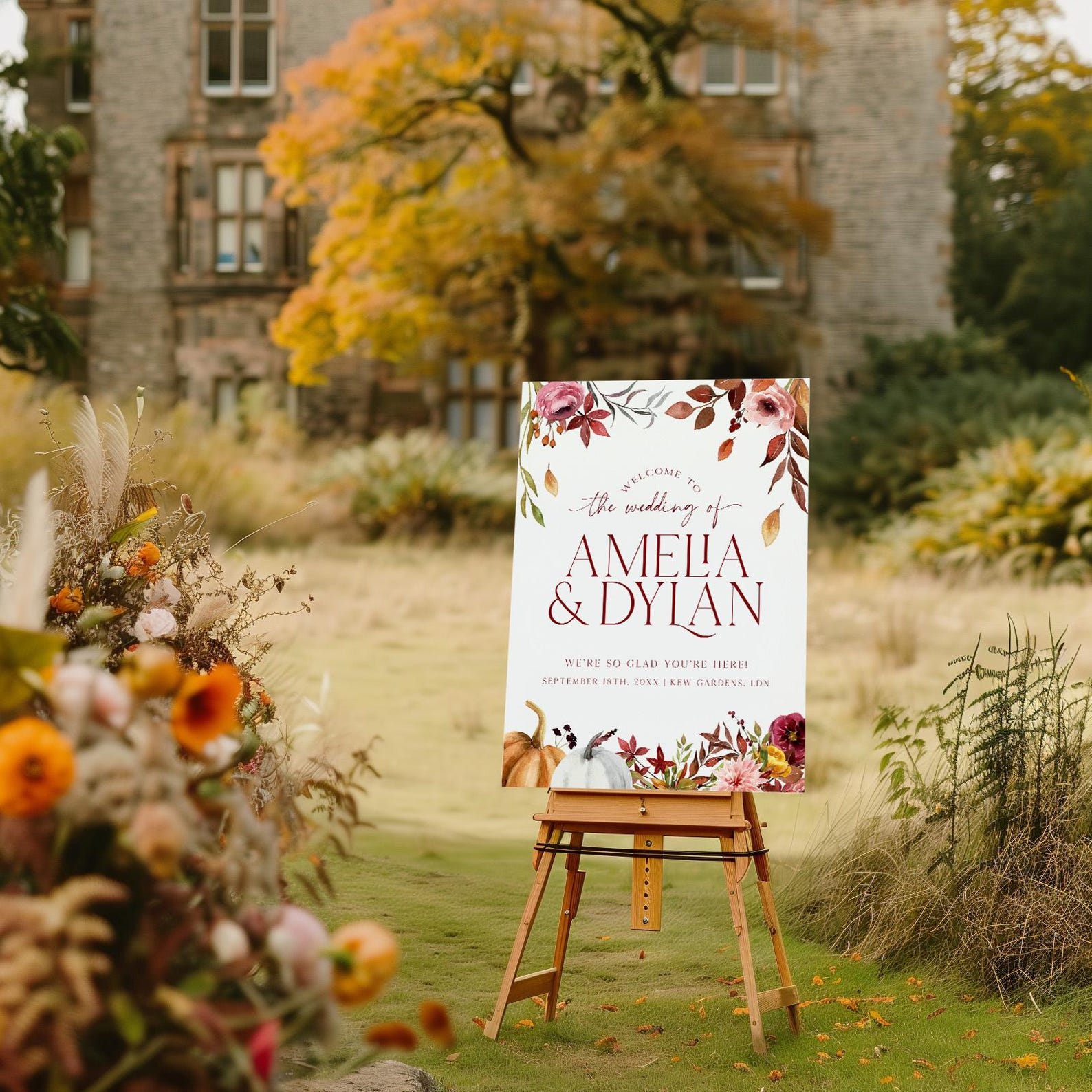 Fall Floral Wedding Welcome Sign Template, Welcome to Our Wedding Sign ...