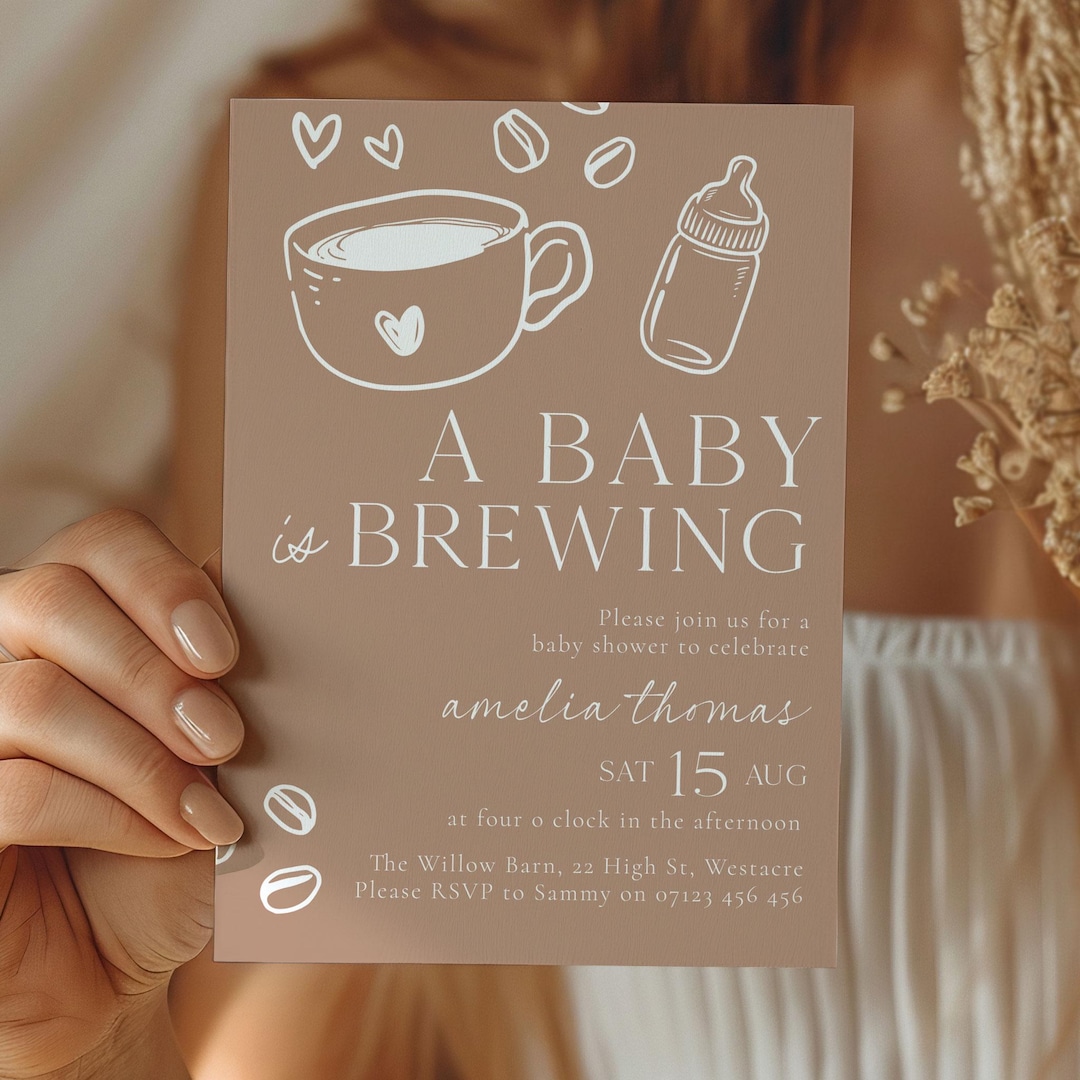 A Baby is Brewing Baby Shower Invitation Template Editable Coffee Brown ...