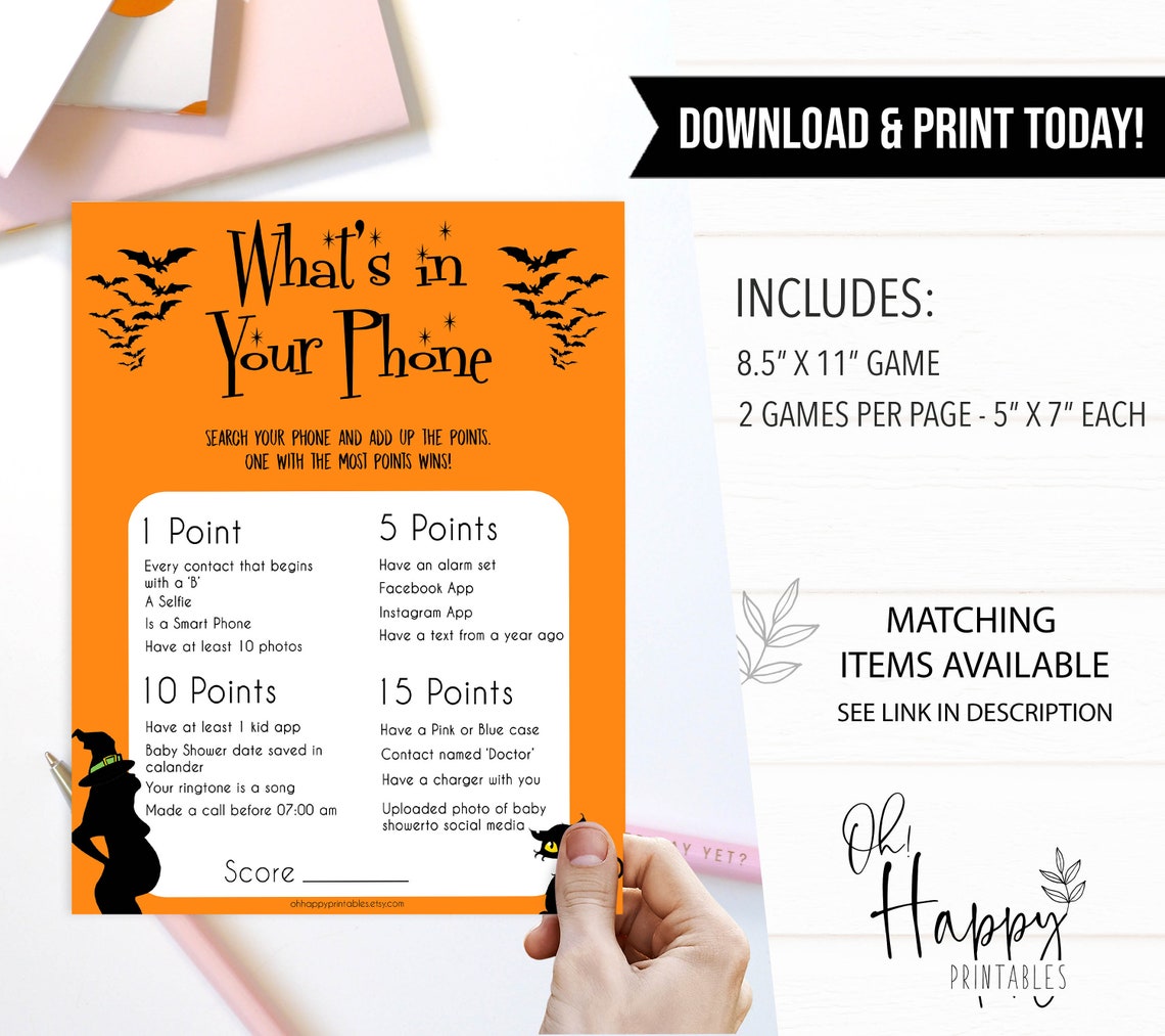 Halloween Whats in Your Phone Baby Shower Game Autumn Baby - Etsy