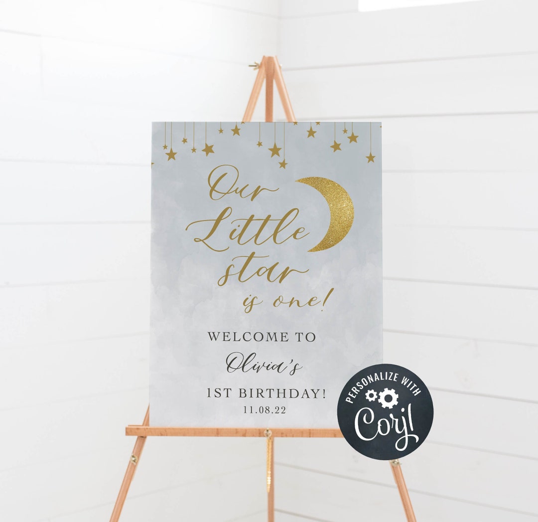 EDITABLE Little Star First Birthday Welcome Sign, Welcome Sign Template ...
