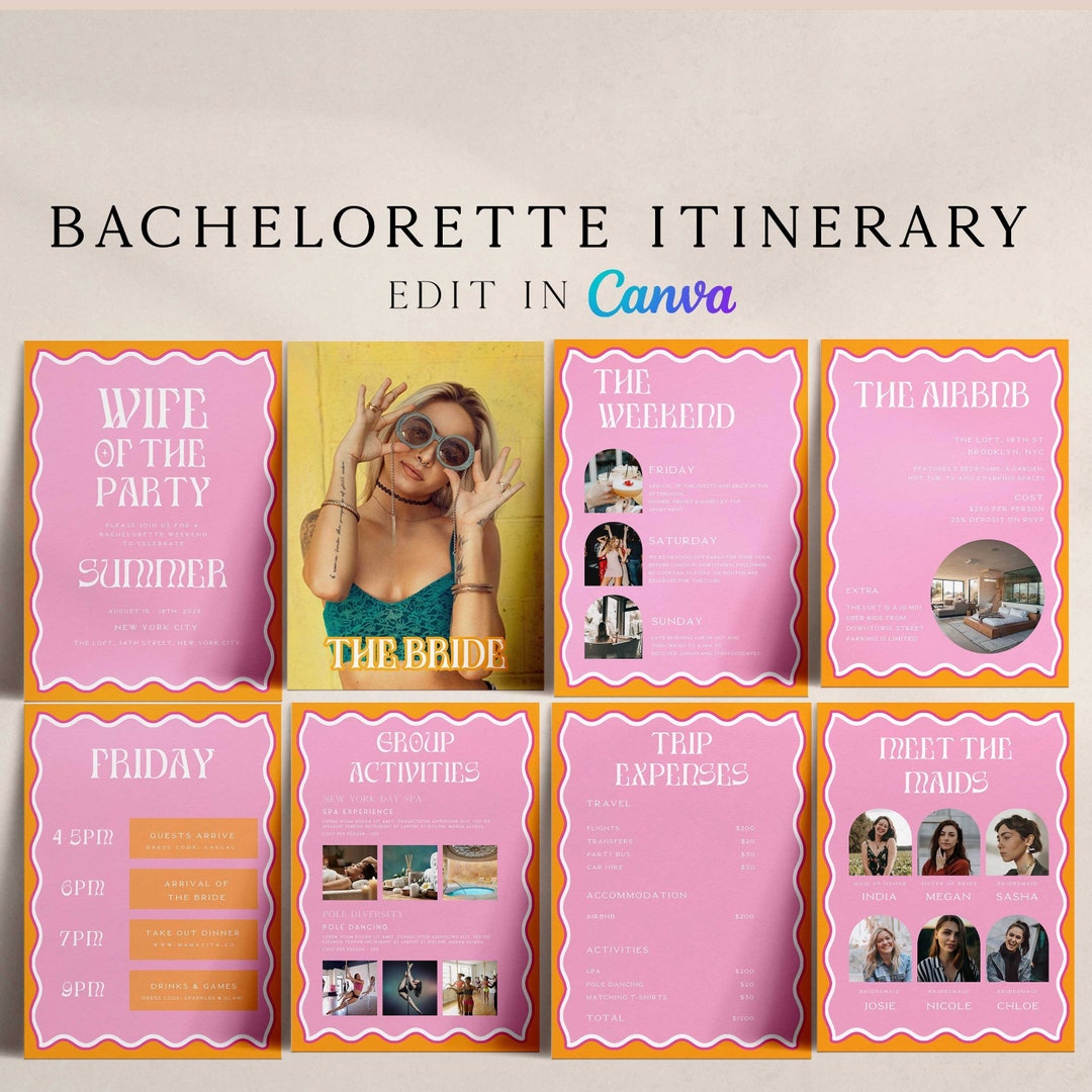 DAISY PINK Bachelorette Weekend Itinerary Template, Itinerary Editable ...