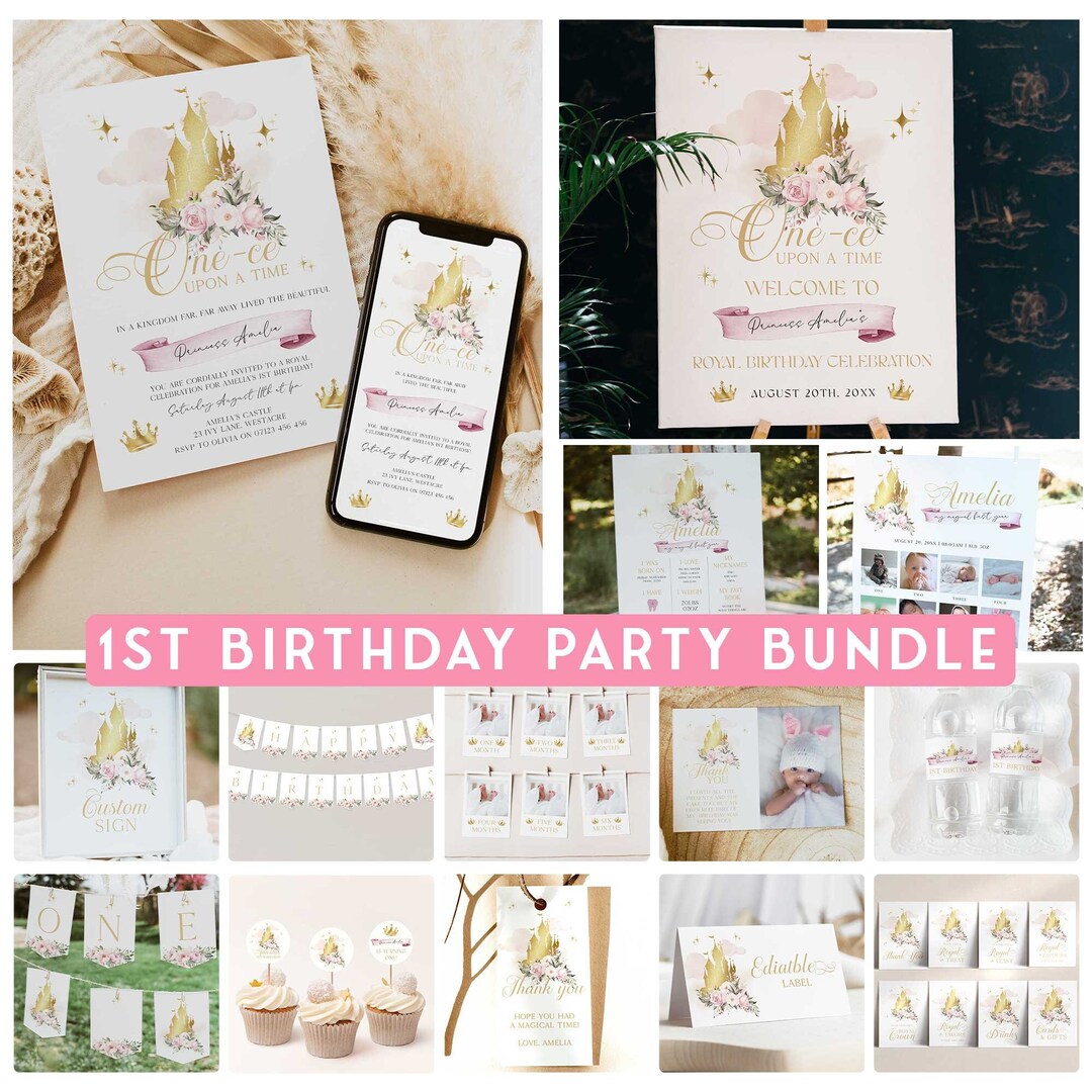 Princess FIRST BIRTHDAY Party Bundle, Editable Royal Princess 1st ...
