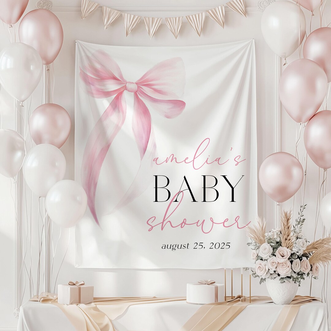 Pink Bow Welcome Sign, Pink Bow Baby Shower Welcome Backdrop, Pink Bow ...