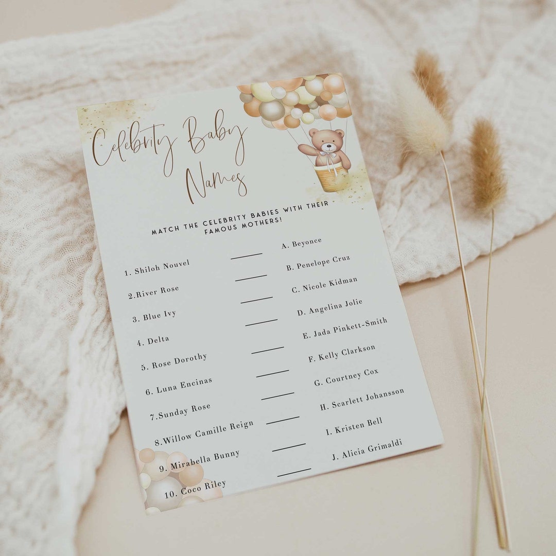 Celebrity Baby Names Game, Printable Baby Shower Games, Hot Air Balloon ...