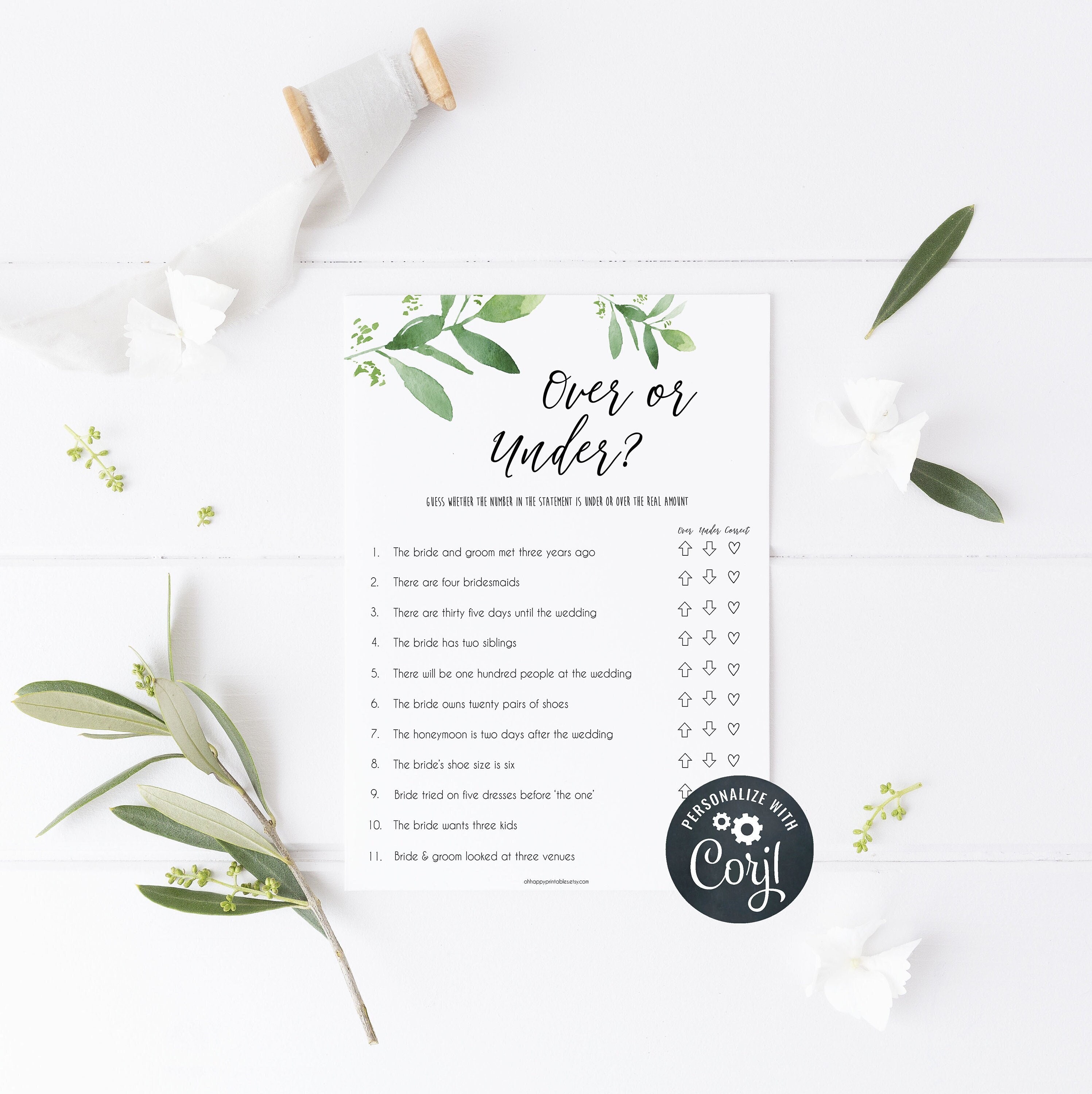 Editable Same Sex Bridal Shower Game Over Or Under Game Etsy