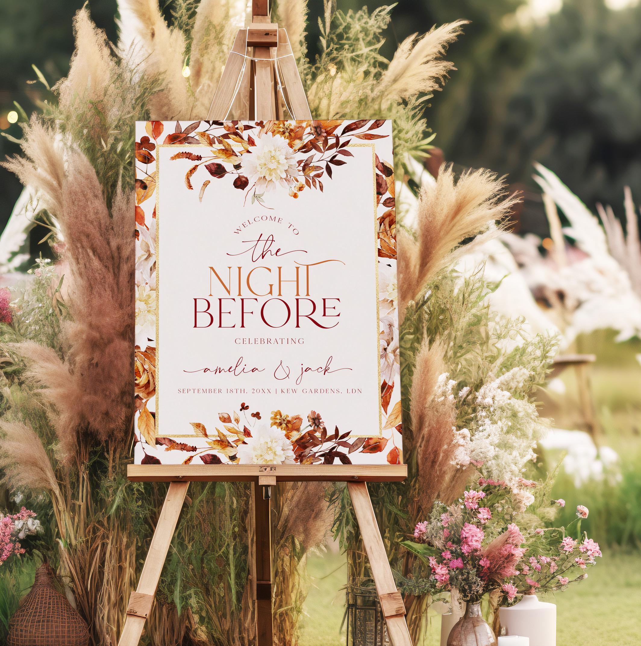 The Night Before Editable Welcome Sign Template, Wedding Rehearsal ...