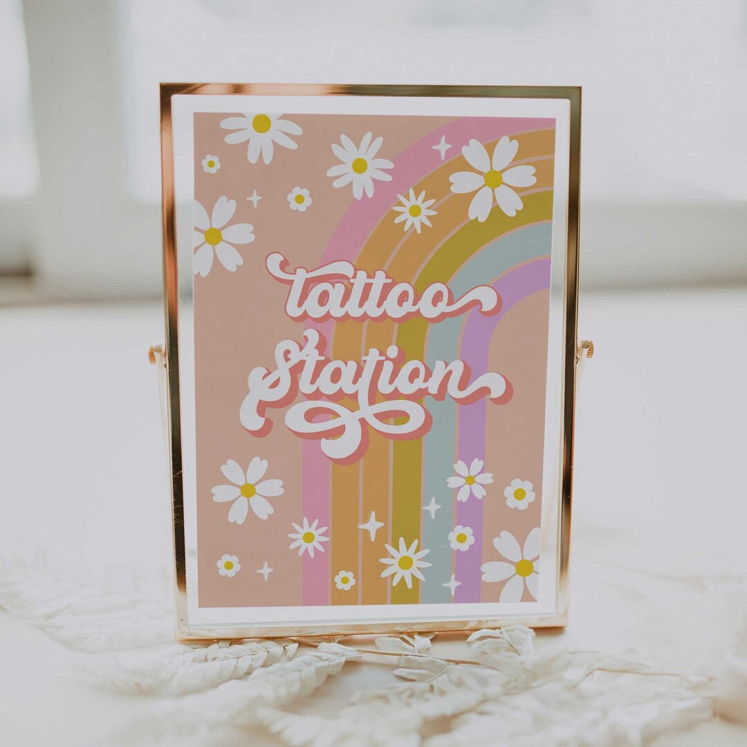 Groovy Birthday Party Decor Tattoo Station 70' Daisy Sign Decor Groovy ...