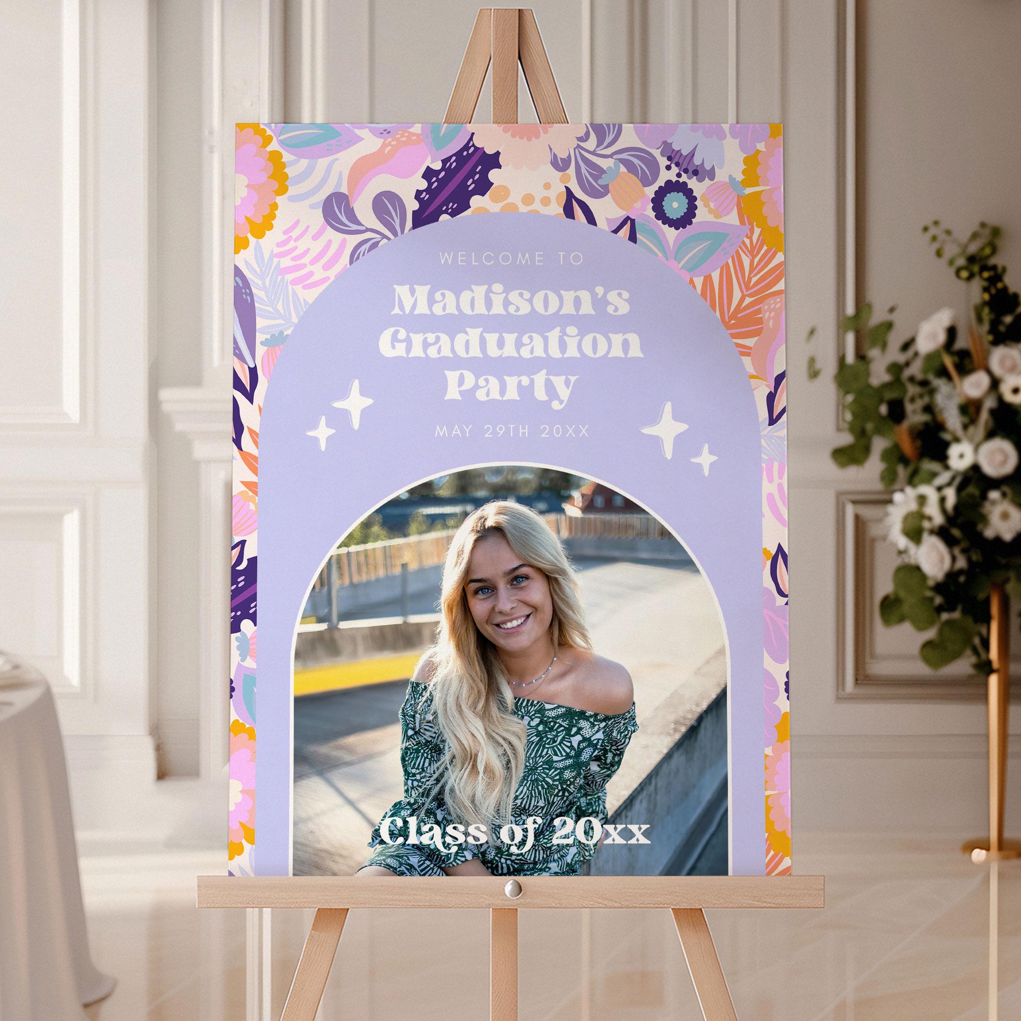 Lilac Graduation Welcome Sign Template, Floral Photo Grad Party Sign ...