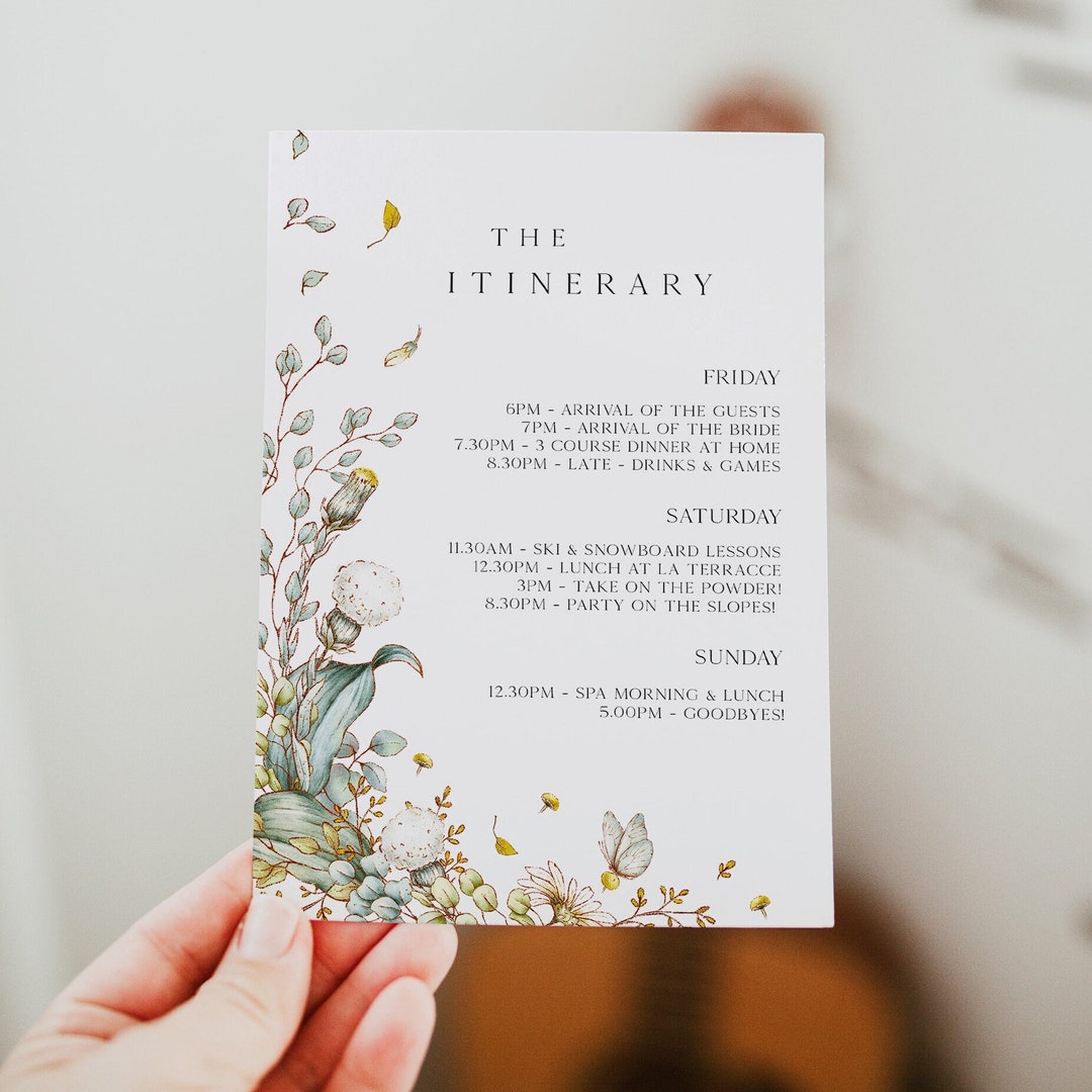 ANAIS Greenery Itinerary Template, Editable Template, Bachelorette ...