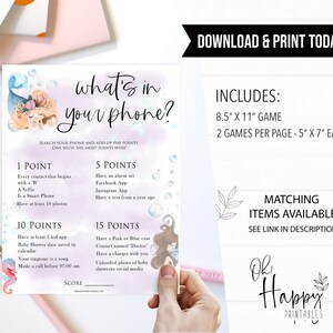 EDITABLE Mermaid Whats in Your Phone Game Printable Baby - Etsy