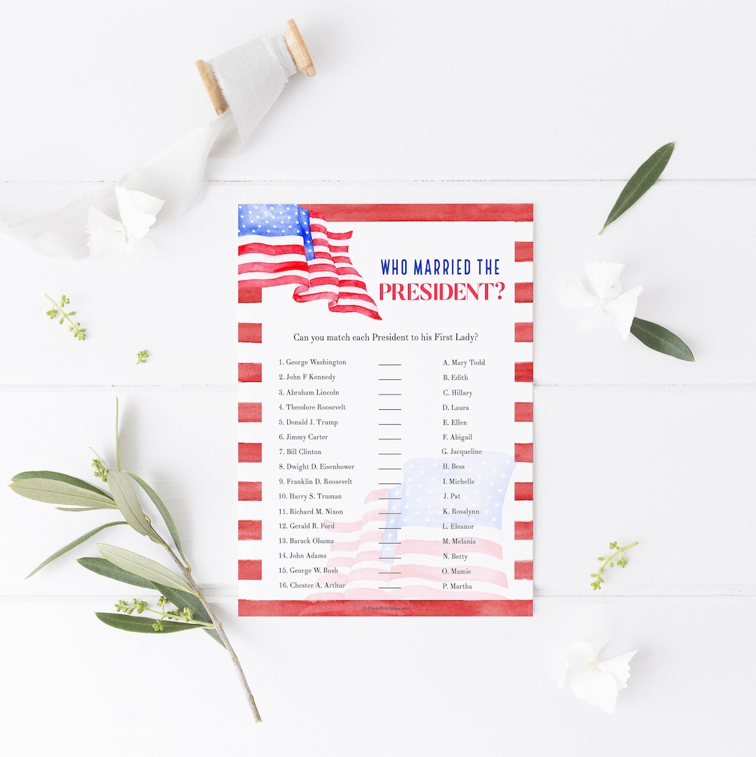4th of July Party Games, Independence Party Games, Match Presidents ...