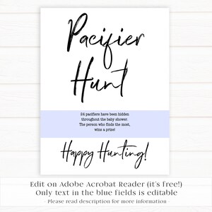 EDITABLE White Pacifier Hunt Game, Printable Printable Baby Shower ...