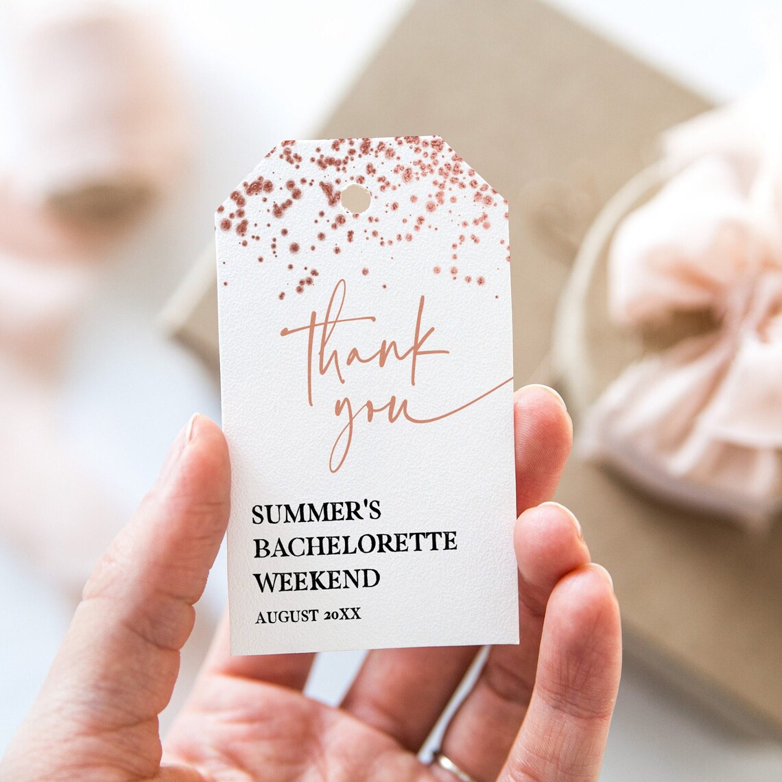 Editable Rose Gold Thank You Tags, Bridal Shower Thank You Labels ...