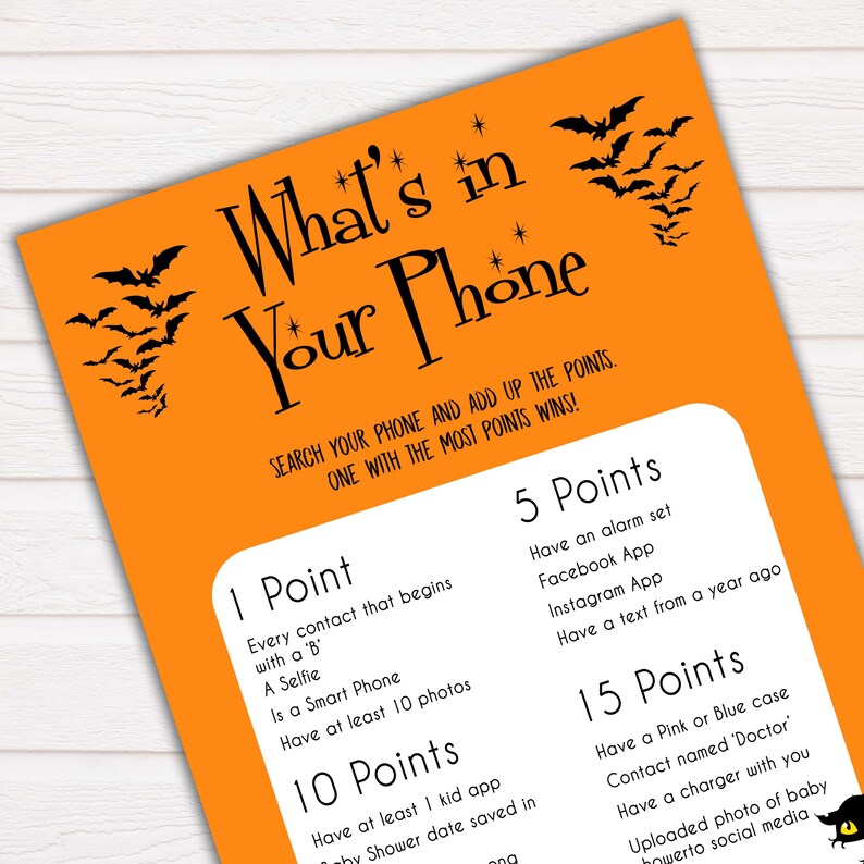 Halloween Whats In Your Phone Baby Shower Game Autumn Baby | Etsy