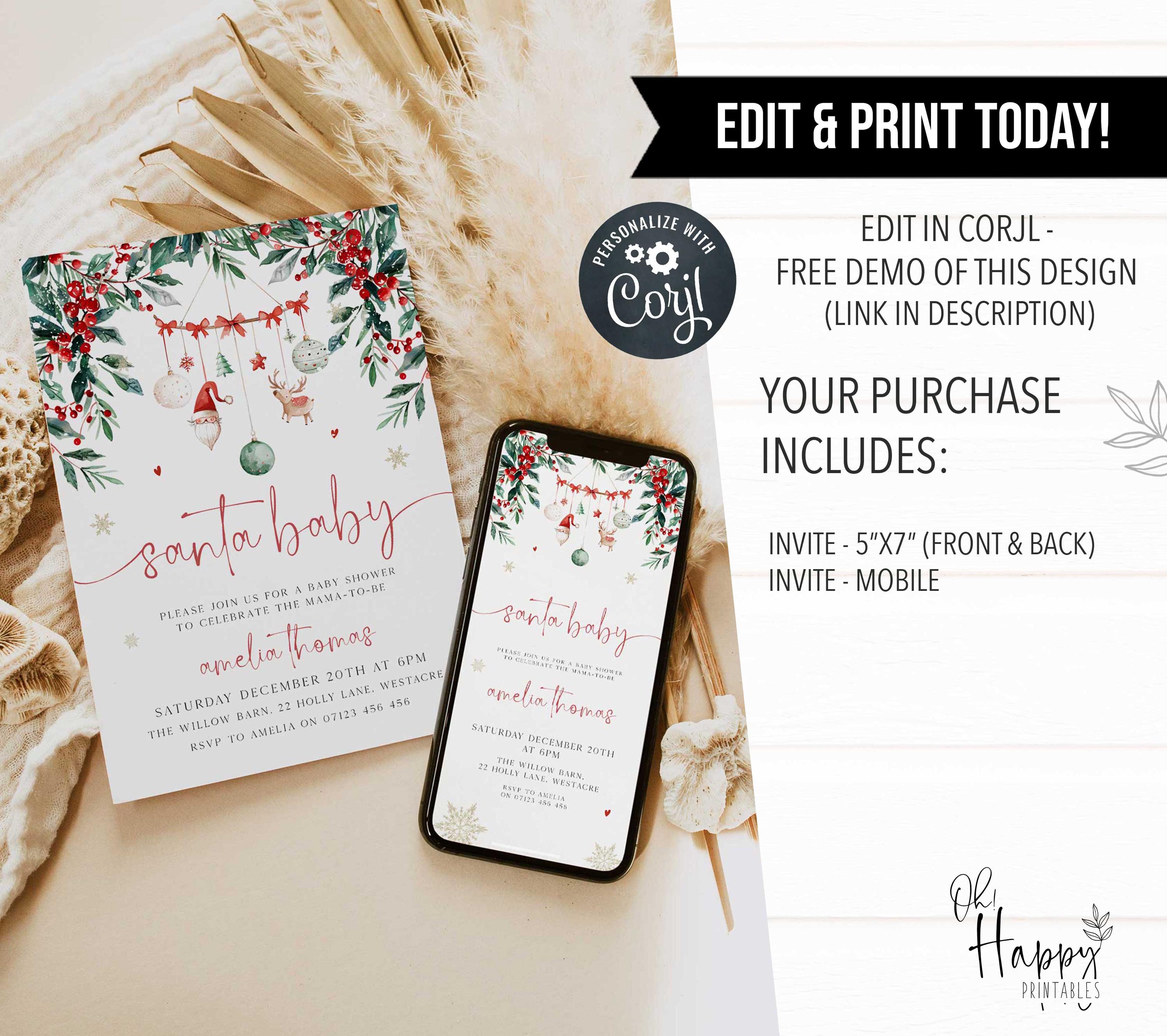 Santa Baby Shower Invitation, Christmas Baby Shower Invite, Christmas ...